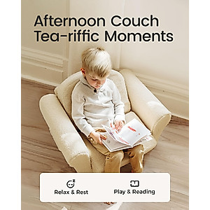 Tiny Land Kids Couch 2-in-1 Foldable Sofa Bed – 3D Teddy Curly with Pockets, Tactile Sensory-Enhancing Lounger for Toddlers, Ideal for Playroom – Afternoon Couch and Chair for Boys and Girls,Cream