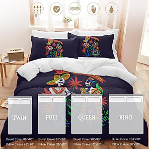 Sleepwish The Day of The Dead Bedding Skeleton Lovers Duvet Cover Set 3 Piece Dia de Los Muertos Printed Design Comforter Cover Sets Full 1 Duvet Cover 2 Pillowcases