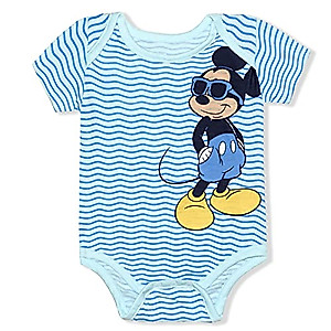 Disney Mickey Mouse Boys 3 Pack Short Sleeve Bodysuit for Newborn – Blue/White/Grey