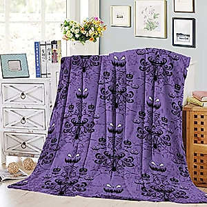 Halloween Haunted Mansion Blankets Purple Super Soft Warm Cozy Flannel Throw Blanket Bed Grinning Ghosts Design Decorative for Sofa Couch Chair Living Bedroom 40 x 50 Inches
