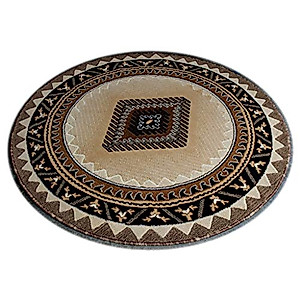 South West Native American Area Rug Design #C650 Berber (7 Feet X 7 Feet Round)