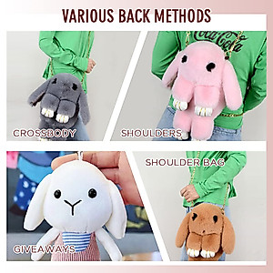 YUNPLAN Faux Rabbit Fur Crossbody Handbag Shoulder Bag with Kawaii Bag Keychain, Stuffed Animal Backpack for School Girls, Easter Gifts for Toddlers Backpack for Girls Women (Red wine)