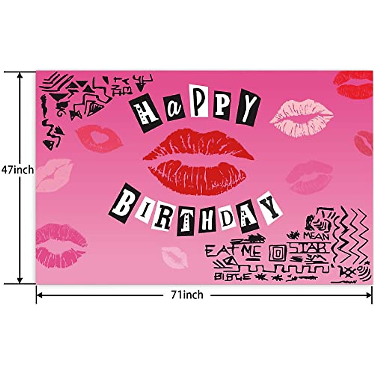 Hot Rose Pink Lip Happy Birthday Banner Backdrop Burn Book Theme Decorations Decor for Bridal Shower Wedding Night Out Hen Movie Party Bachelorette Party Girls Woman Birthday Party Favors Background