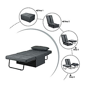 Ainfox Sofa Bed, 4 in-1 Sleeper Chair Bed Multi-Function Folding Convertible Couch Chair Ottoman Bed for Apartment, Small Space (Deep Grey)