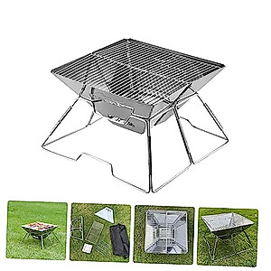 Yardwe 1 Set outdoor folding grill bbq charcoal grill hibachi grill barbecue grill tools charcoal bbq grill barbecue grill rack camping barbecue rack stove Stainless steel travel square
