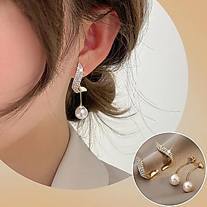 XUDEJUN Pearl Earrings Female S925 Silver Dangle Earrings with Drop Pearl Female Earrings Jewelry Gold E133