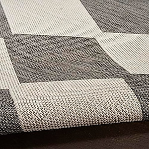 Nourison Positano Indoor/Outdoor Charcoal 4' x 6' Area Rug, Easy Cleaning, Non Shedding, Bed Room, Living Room, Dining Room, Backyard, Deck, Patio (4x6)