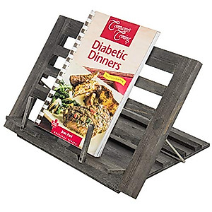MyGift Rustic Gray Wood Cookbook Stand - Adjustable and Foldable Reading Book Recipe Binder & Tablet Holder