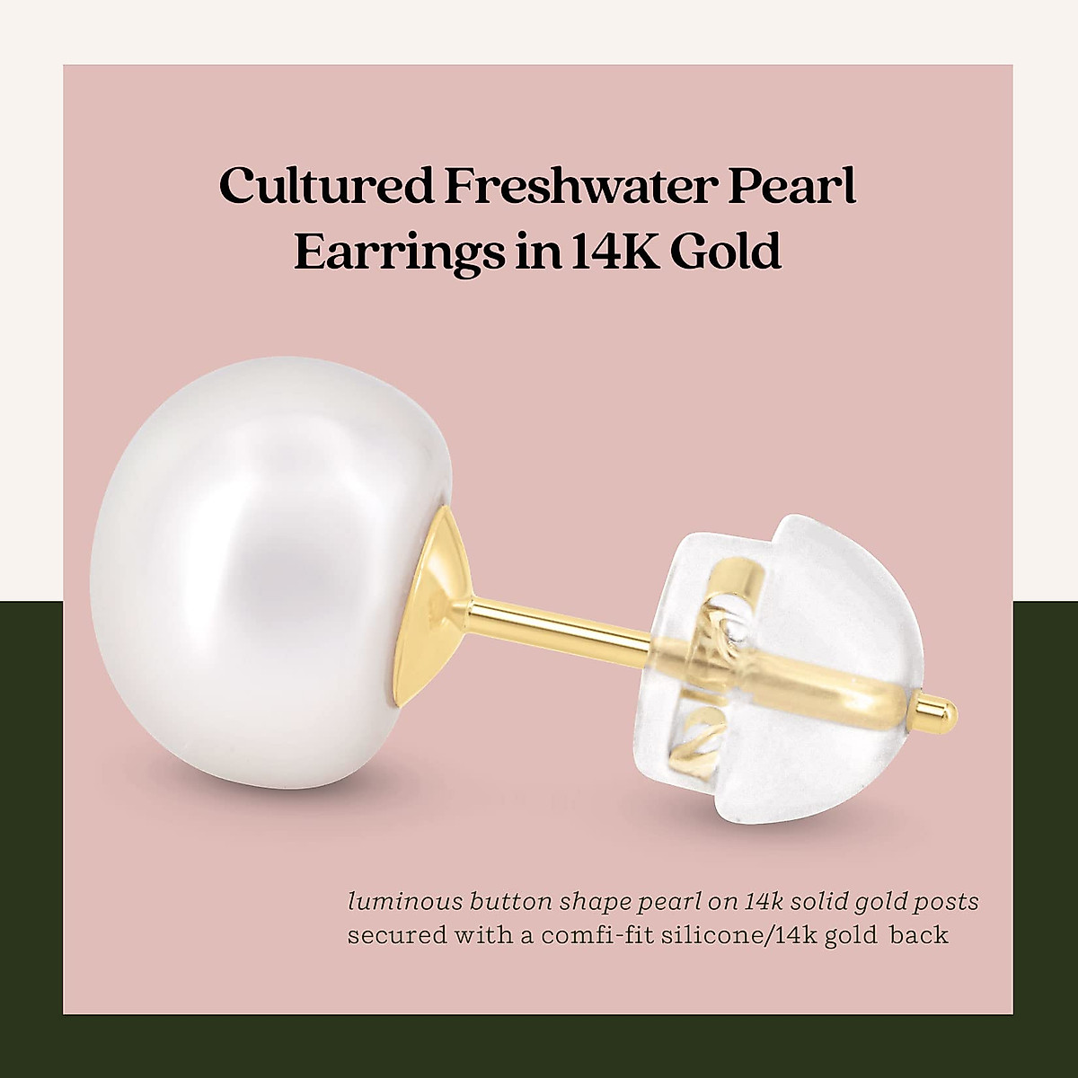 KEZEF Pearl Stud Earrings for Women 14K Real Gold Freshwater Cultured Pearl Earrings - 6.5-7mm Pearls