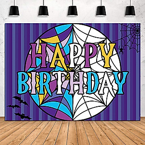 Wednesday Banner Wednesday Horror Theme Birthday Photography Backdrop Kids Boys Girls Birthday Party Decorations Supplies Black White Stripe Photo Banner Props（5x3ft）