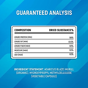 Agaricus Bio 300mg for Canines and Felines, Beta Glucan Mushroom Pet Supplement to Boost Critical Immune Defense & Cellular Health, Antioxidant Powder, Energy Support for Old Dogs and Cats, 60 caps