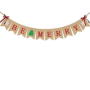 Be Merry Burlap Banner Christmas Decorations | Rustic Christmas Tree Snowflake Sign Burlap Garland | Christmas Decor for Mantle Fireplace Xmas Holiday Party Supplies | Outdoor Indoor Hanging Decor