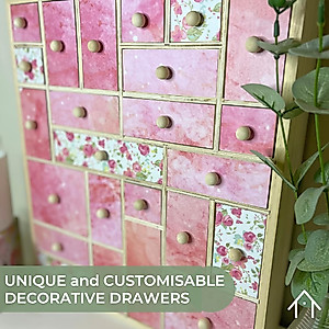 Hyggehaus DIY Wooden Advent Calendar Apothecary Cabinet Craft Storage organiser with Drawers for Decorating or Natural Wood. Handles Detached. Comes in Gift Box