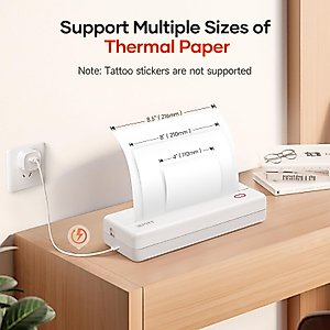 iDPRT MT890 Portable Wireless Printer - with Thermal A4 Paper, Bluetooth Inkless Printer for Travel/Home, Support US Letter&A4&A5 Size, Mobile Printer Compatible with iOS, Android & Laptop - White