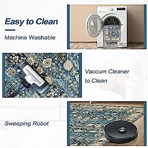 Nailttos Boho 5x7 Area Rugs, Washable Non-Slip Distressed Oriental Living Room Rug, Low-Pile Dining Room Rug Farmhouse Carpet for Bedroom Dorm Office Home Decor