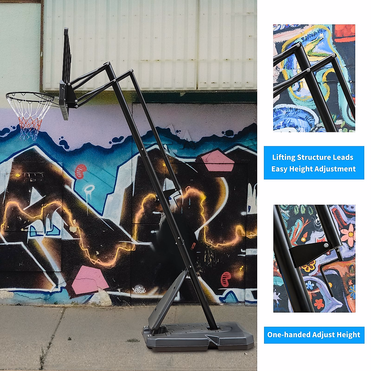 Portable Basketball Hoop Height Adjustable 7.4-10ft Indoor Outdoor Basketball Goal System with 44In Shatterproof Backboard and 18In Rim for Kids/Adults