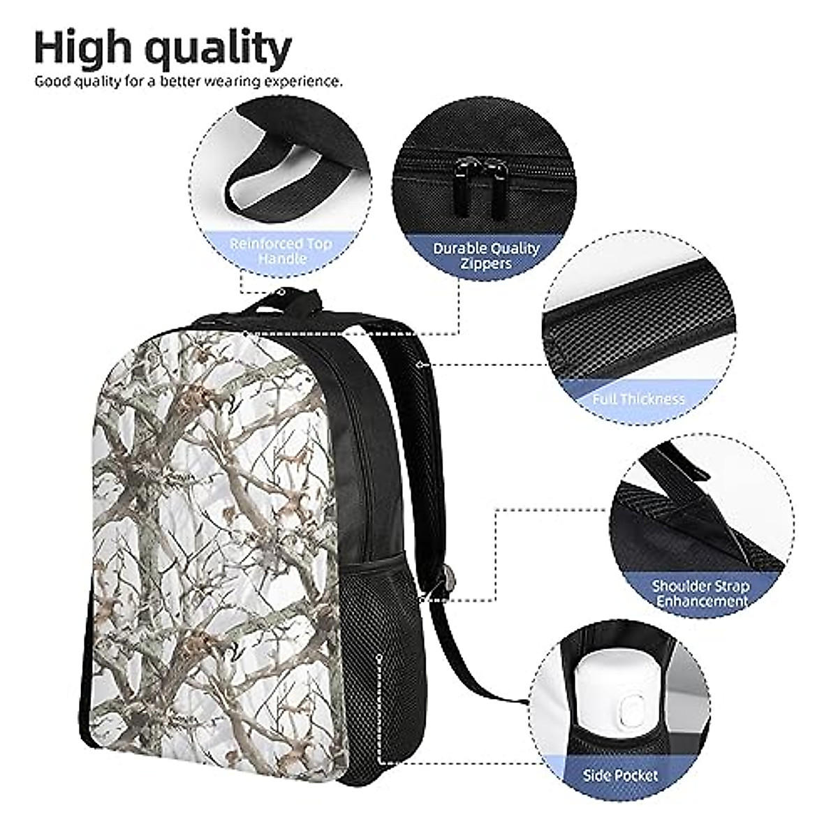 RLDOBOFE White Tree Camo Backpack For Women Men Travel Laptop Backpack Rucksack Casual Daypack Lightweight Travel Bag