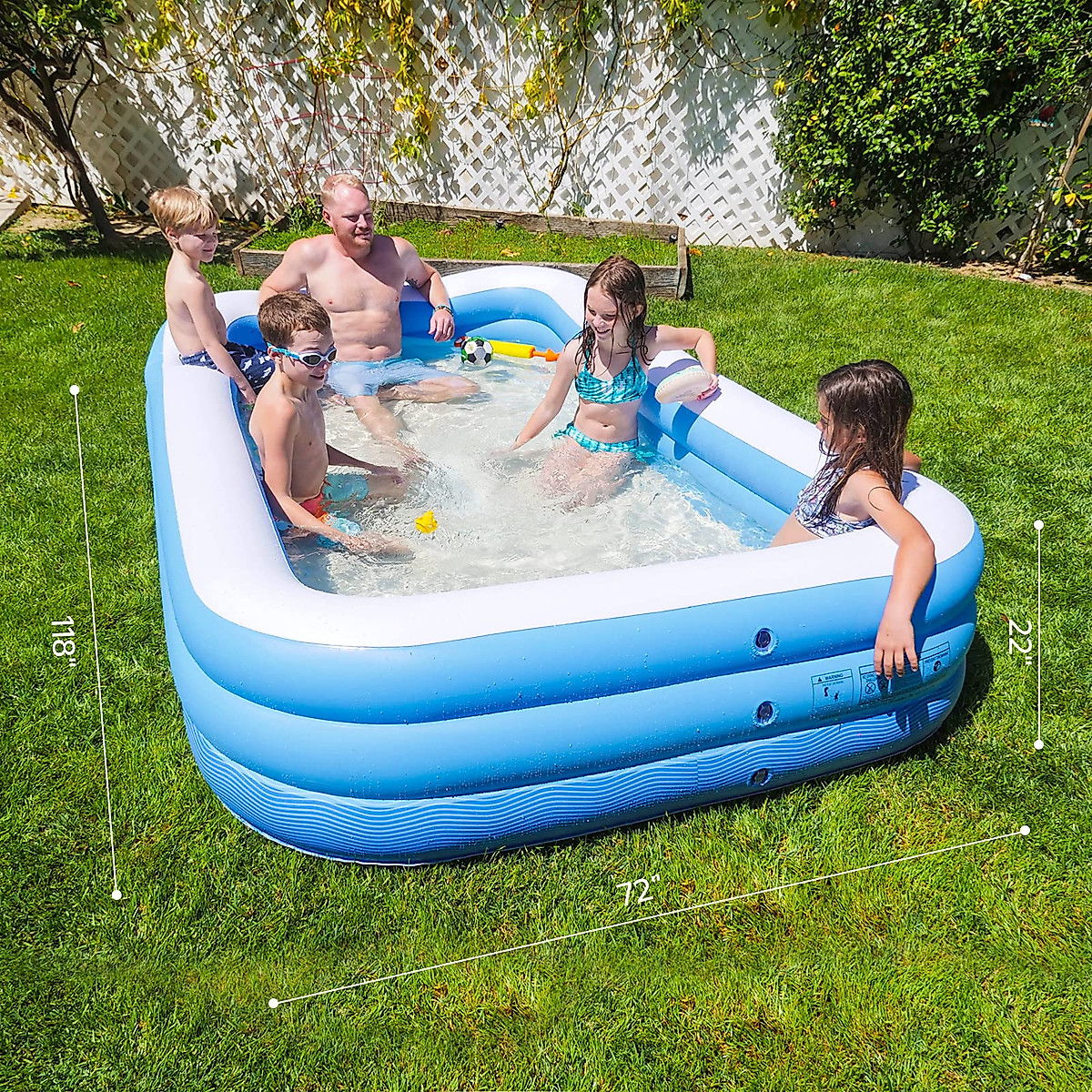 QPAU Inflatable Swimming Pool, 2021 Upgraded Family Full-Sized Blow Up Pool, Heavy Duty Above Ground Pool for Kids, Adults, Outdoor, Backyard, Pool Party