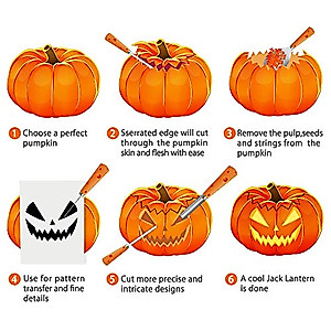 FEONRJIEY Halloween Pumpkin Carving Kit with Carrying Bag, Pumpkin Carving Tools, Dishwasher Safe Professional Stainless Steel Tools, 7 Piece Pumpkin Carving Set for Kids and Adults