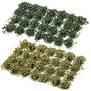 Honoson 56 Pieces Static Grass Tuft Model Bushy Tufts Lowland Shrubs Tuft Terrain Model Kit Resin Static Scenery for Train Landscape Railway Artificial Grass Modeling (Green, Reddish Brown)
