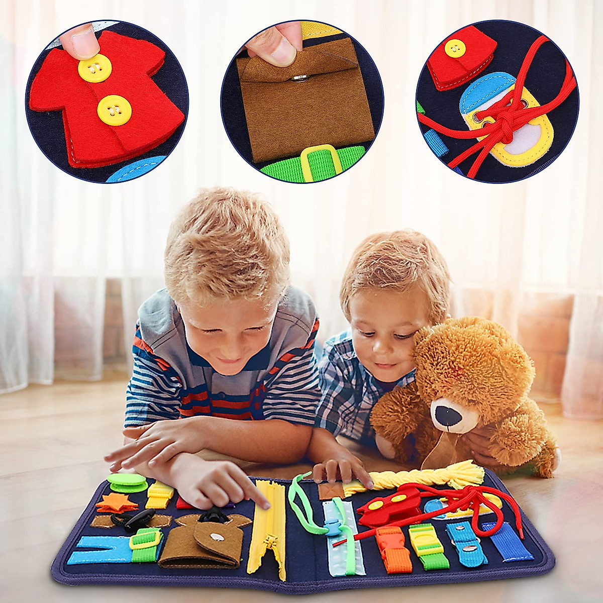 Busy Board Montessori Toys for Toddlers, Sensory Toys Gifts for 3+ Year Old Boys & Girls, Preschool Toddler Activities Educational Travel Toy Learning Basic Dress Skills