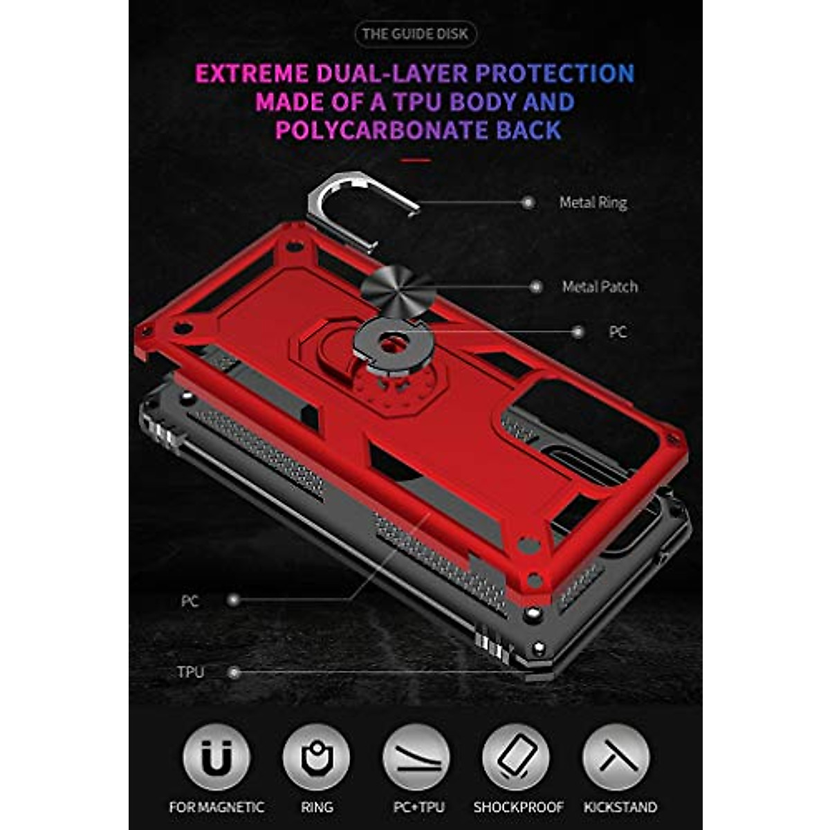 YZOK for Galaxy A02S Case,Samsung A02S Case,with HD Screen Protector,[Military Grade] Ring Car Mount Kickstand Hybrid Hard PC Soft TPU Shockproof Protective Case for Samsung Galaxy A02S (Red)