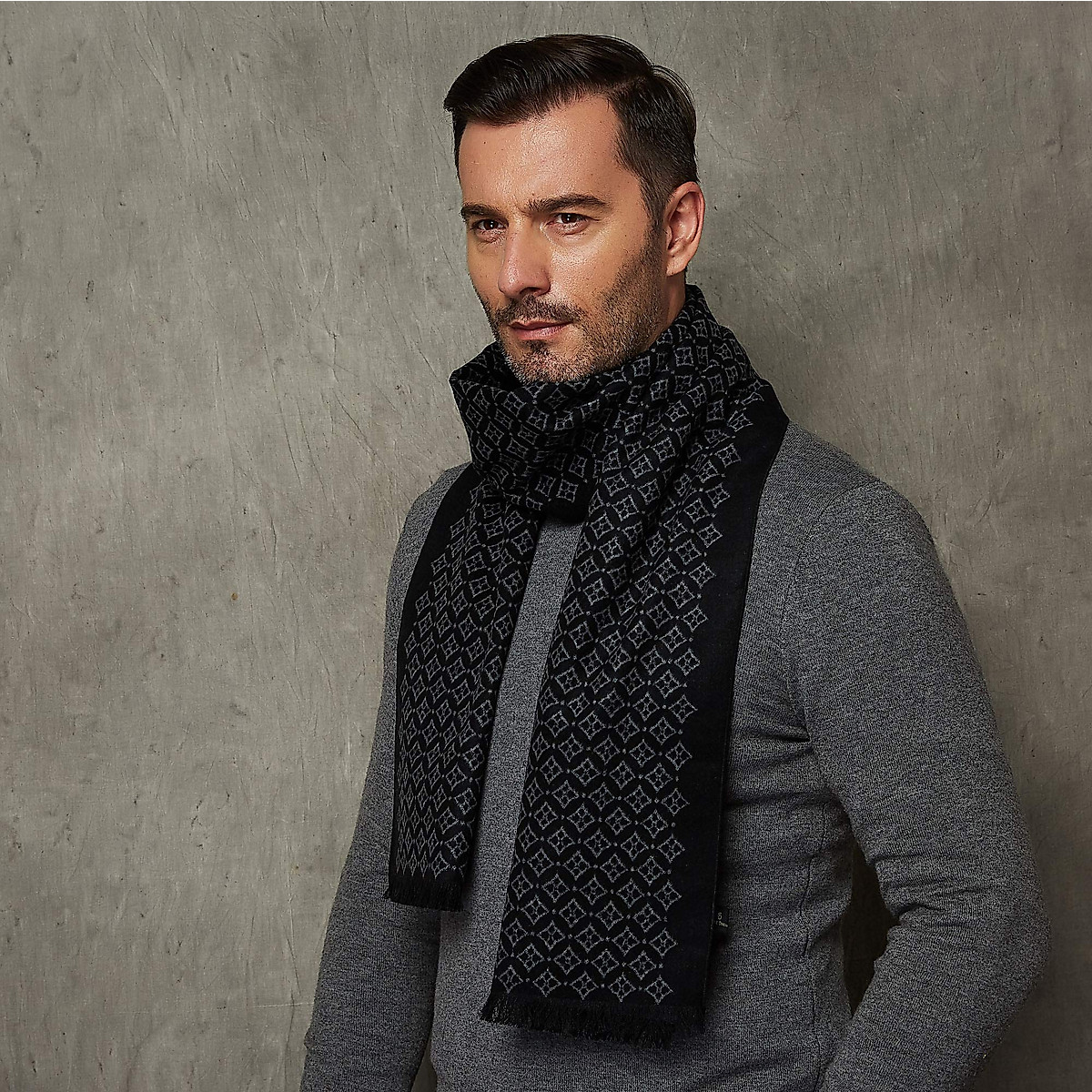 CUDDLE DREAMS Men's Silk Scarves, 100% Mulberry Silk Brushed, Luxuriously Soft (Diamond Black)