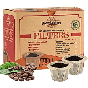 Brew Addicts Disposable Coffee Filters 300 Count, Brown, All-Natural & Unbleached Single-Use Coffee Filter for Reusable K Cups or Coffee Machines, Perfect Size & Quantity