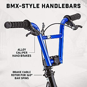 Mongoose Expo Youth Scooter, Front and Rear Caliper Brakes, Rear Axle Pegs, 12-Inch Inflatable Wheels, Black/Blue