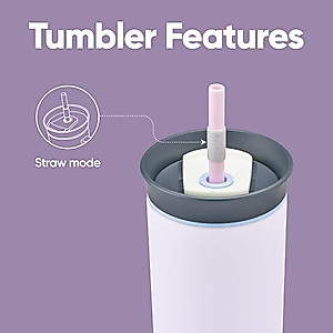 Owala Stainless Steel Triple Layer Insulated Travel Tumbler with Spill Resistant Lid and Straw, BPA Free, 24 oz, Grey/Purple (Bunny Hop)