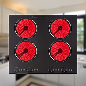 Yahpetes Electric Cooktop 24" Built in Electric Stove Top 4 Burner Electric Cooktop 9 Power Levels Child Safety Lock 220V~240V 6000W Electric Radiant Cooktop With Touch Control (4 Cooktops)