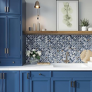 TILECLUB 11.81 in. x 11.81 in. Matte Blue Porcelain Mosaic Wall and Floor Tile Sample Swatch