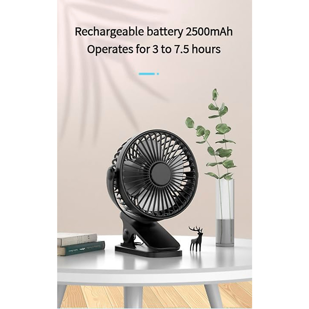 ANYPOWK Mini Clip on Fan, 4 Inches - 2500mAh Rechargeable Battery Operated Stroller Fan, Personal Fan for Bed, Baby Stroller, Outdoors, Car Seat, Gym - Black