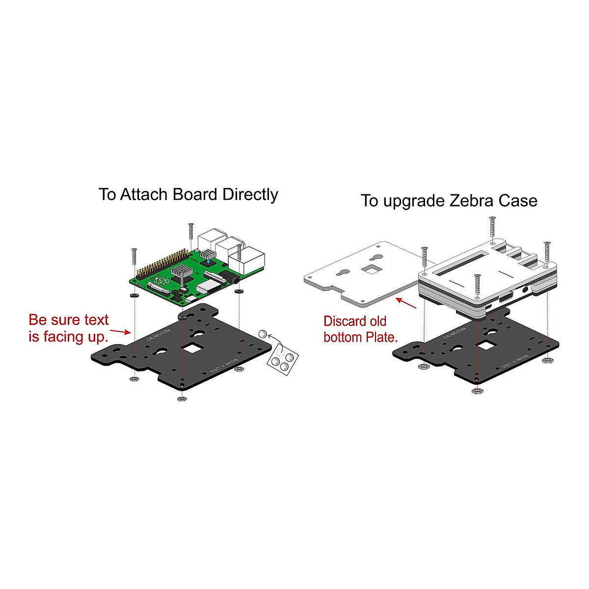 Zebra VESA Arm Mounting Plate - Acrylic - for Raspberry Pi5, 4 B, 3B+, 3, Pi 2, and Pi B+ Arduino: Black