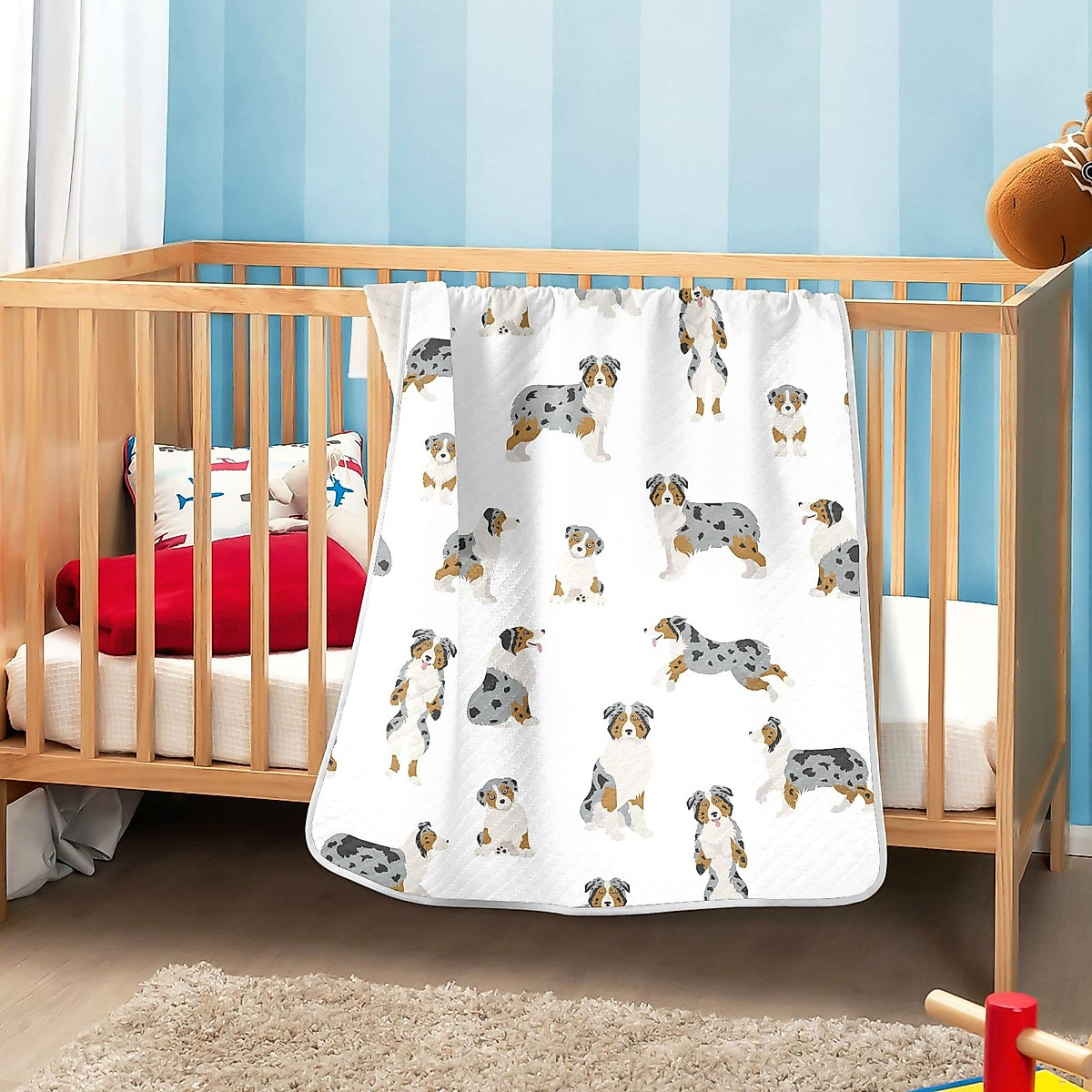 Ollabaky Australian Shepherd Dog Baby Blanket for Boys Girls Cotton Throw Blanket Swaddle Blanket for Crib Stroller Nursery Receiving Blanket Infant Toddler Unisex 30"x40"