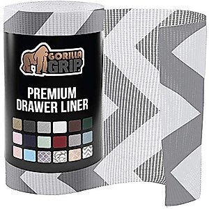 Gorilla Grip Drawer Liner and Under Sink Mat Liner, Both in Chevron Gray White Pattern, Drawer and Shelf Liner Size is 17.5x10, Under Sink Mat Size is 24x30, Waterproof, Easy to Trim, 2 Item Bundle
