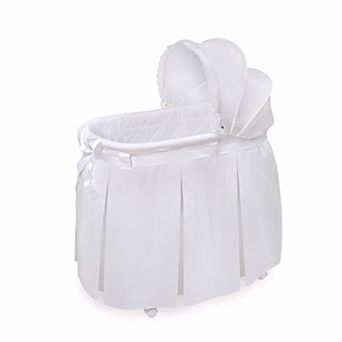 Badger Basket Wishes Rocking Baby Bassinet Heirloom Quality Bedside Sleeper with Bedding, Pad, and Storage Basket - White