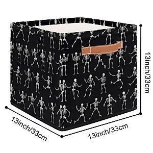 13x13x13 Storage Cube Bins Cute Halloween Skull Storage Cubes 13 inch Collapsible Storage Bins Cubby Storage Baskets for Organizing Shelf Cabinet Bookcase Boxes