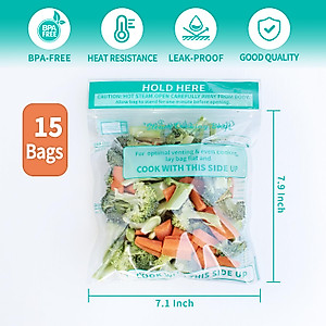 WRAPOK Steamer Bags 30 Pack Zip Steam Vegetable Cooking Bag for Potatoes Meat, 7.1 X 7.9 Inches