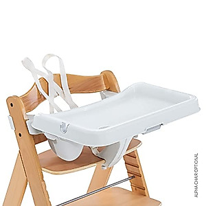 Hauck - Fun for Kids Hauck Alpha Tray + 5-Point Harness, 3 in 1 Table Set for Hauck Wooden Highchair Alpha+, Depth Adjustable Table, Removable Tray, Cup Moulding, Elevated Edge, White
