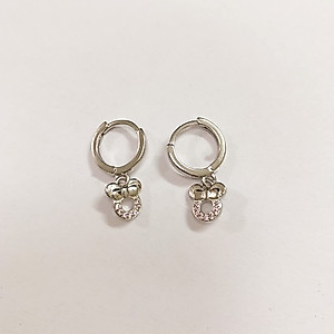 Small Mouse Dangle Hoop Earrings for Women Girls 925 Sterling Silver Cubic Zirconia Charm Animal Mice Huggie Sleeper Hoops Cartilage Hypoallergenic for Sensitive Ear Jewelry (Pink CZ)