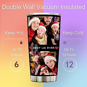 Personalized Photo Tumbler, Custom Coffee Mug Double Sides Print Stainless Steel Insulated Cup, Customized Travel Mug for Him Her Men Women Friends Gift for Valentine's Day Birthday Christmas