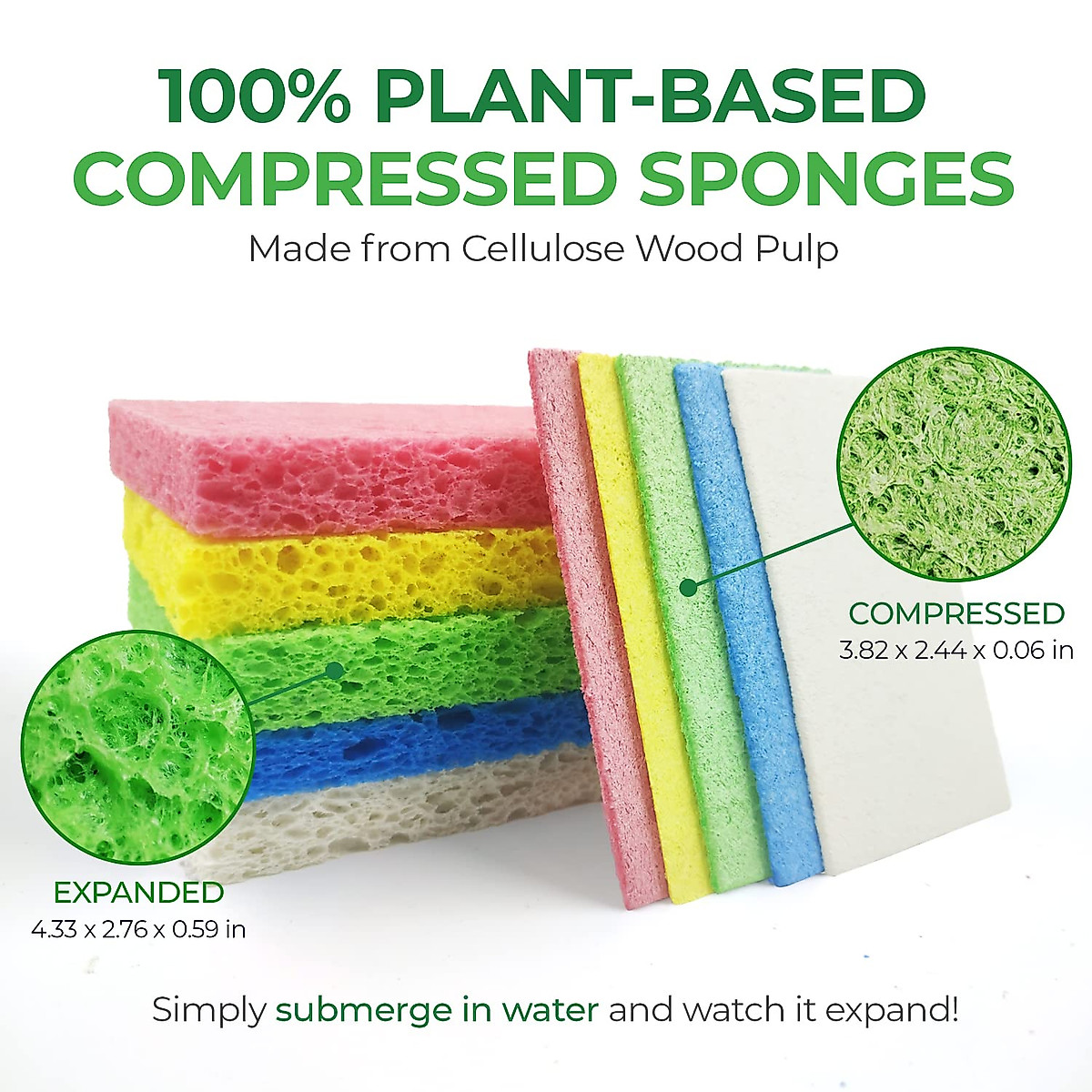 AIRNEX Biodegradable Cellulose Compressed Sponges - Pack of 16 Compostable Sponges Kitchen Pop Up Bulk - Non Scratch Multicolor Natural Dish Sponges - Heavy Duty Multipurpose Eco Friendly Sponges