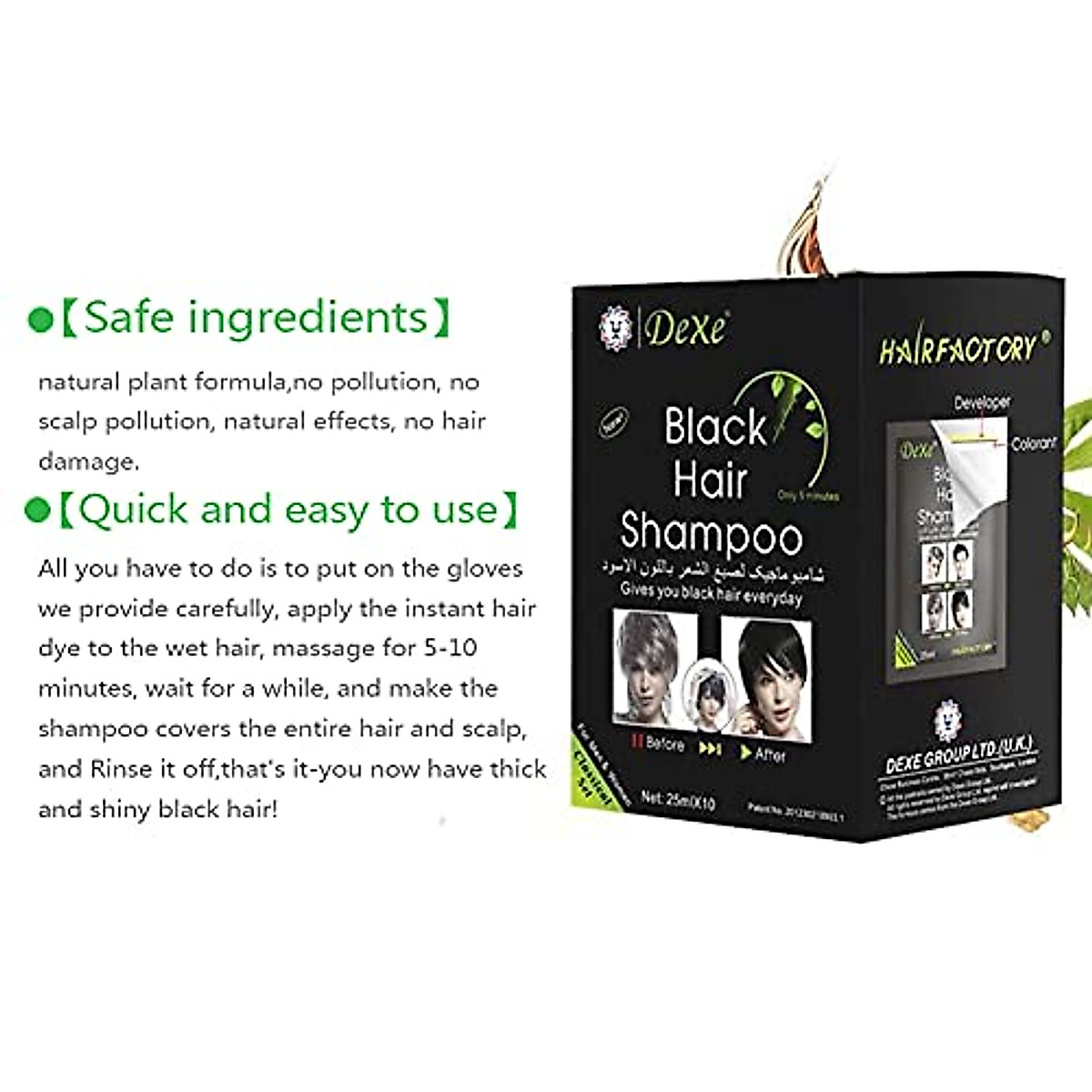 Cutelove Black Hair Dye - Black Hair Shampoo Hair Color for Gray Hair Coverage only 5 Minutes Maintain Hair Color a Months for Men and Women 25mlx10 Packs