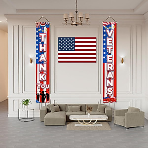 Veterans Day Decorations, 71" X 12" Thank You Veterans Banner Veterans Day Porch Sign Outdoor White Red Blue Veterans Day Banner Patriotic Door Decor Veterans Day Memorial Day Decorations