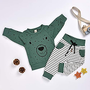 BOUTIKOME Toddler Baby Boys Outfits Infant Long Sleeve Shirts Pants Sets 0-4 Years Kids Fall Winter Sweathirt Pants Clothes (Green,12-18 M(Size:90))