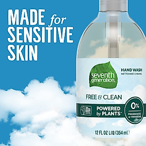 Seventh Generation Liquid Hand Soap Fragrance Free Free & Clean Unscented Hand Soap 12 Fl.oz, Pack of 8