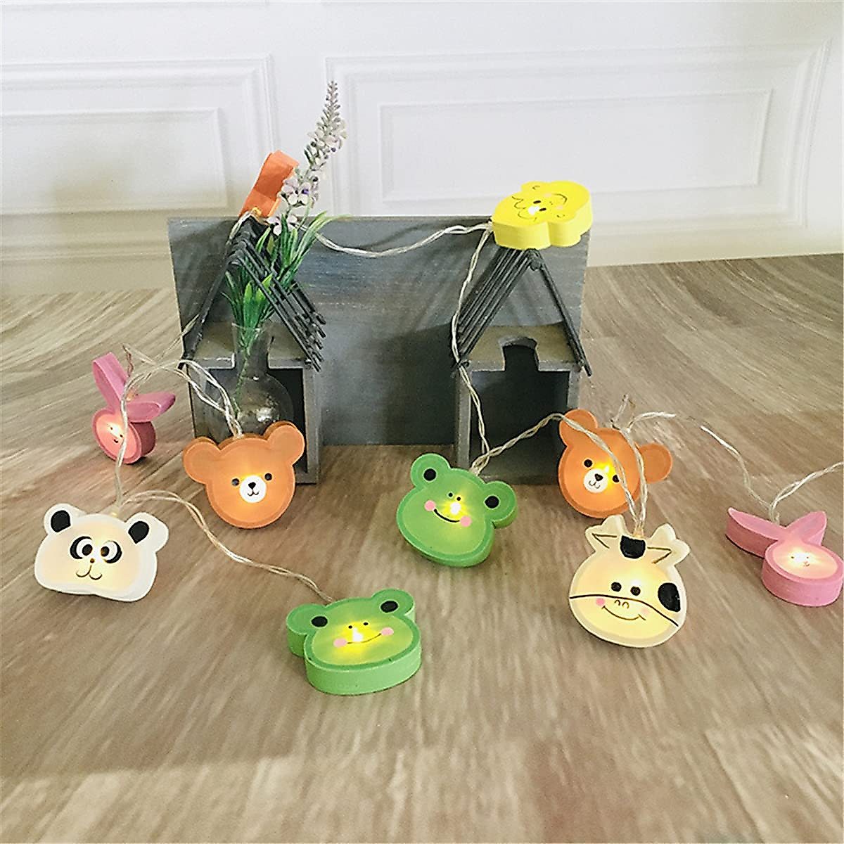 LEKIBOP 10LED Cartoon Animal Wooden LED Light String Battery Powered Indoor Outdoor Lighting Lamp for Wedding Home Birthday Garden Yard Patio Party Decorations