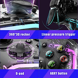 Megadream Wireless Game Controller Transparent Gamepad for iOS Android PC NS Switch PS5 PS4 PS3 Steam Deck: Works with iPhone 14/13/12/11/X, iPad, Samsung, Apex Legends, Call of Duty - Programmable/Turbo/LED Light - Black