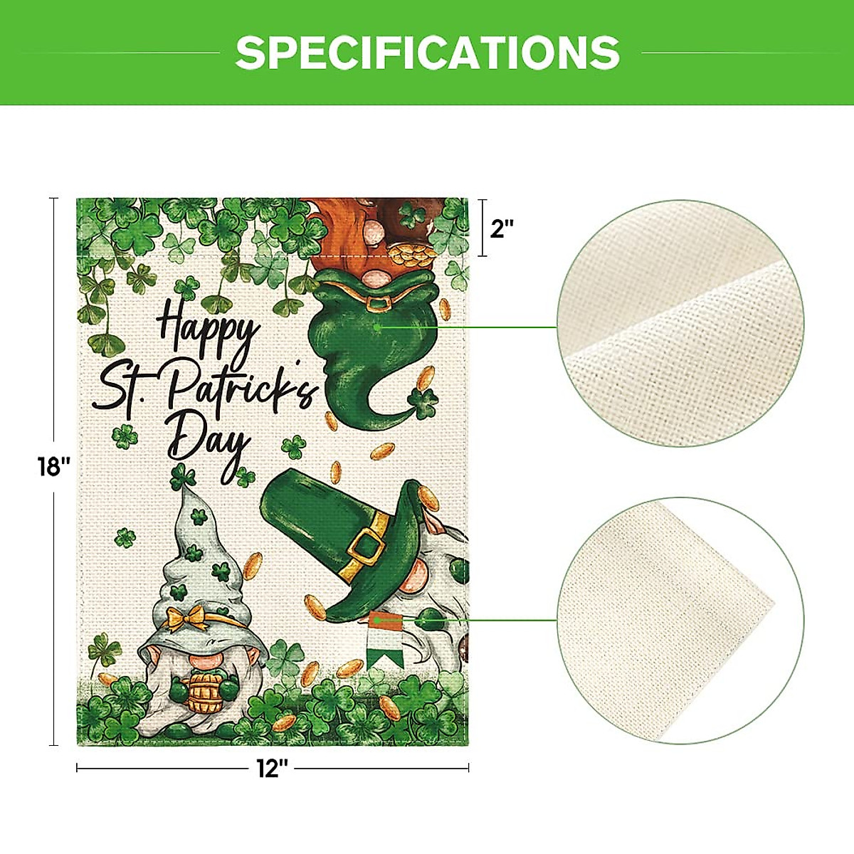 AVOIN colorlife Happy St Patricks Day Gnome Garden Flag 12x18 Inch Double Sided, Leprechauns Shamrock 17 March Welcome Yard Outdoor Flag